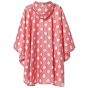 Unisex Rain Poncho Raincoat Hooded for Adults Women with Pockets(Pink Polka Dot)