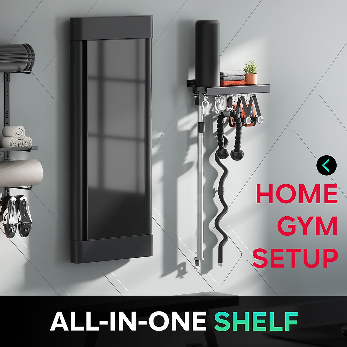 Crostice Metal Shelf Compatible with Tonal Accessories, Floating Shelf Organizer for Home Gym Storage, T-Lock Adapters Bracket Hanger, Gym Rack Wall Mounted with Hooks, Black Workout Shelf Holder