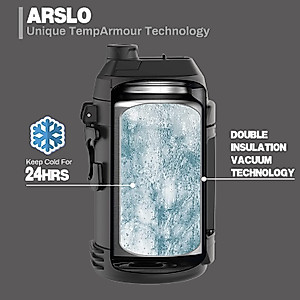 Arslo Sports Water Jug - Gallon Water Bottle - Large Insulated Stainless Steel Bottle for Gym, Workouts, Basketball, Football, Soccer - Keep Water Cold for Up To 24 Hours - 108Oz (Black)