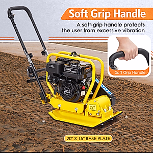GarveeTech Plate Compactor, 7.0HP 212cc Gas Engine 5760 VPM, 4500LBS Compaction Force, 20x15 Inch Plate, Power Vibratory Soil Tamper Compactor Machine, EPA Compliant