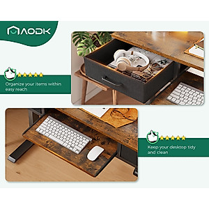 AODK Electric Standing Desk with Drawers & Keyboard Tray, 47 Inch Height Adjustable Small Gaming Desk with Power Outlets & LED Lights, Sit Stand Table with Monitor Stand for Home, Office, Rustic Brown