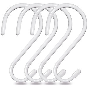Mzekgxm Large Heavy Duty White S Hooks for Hanging, 6 inch Non Slip Vinyl Coated Metal Closet S Hooks for Hanging Plants Outdoor Lights and Kitchen Pot Pan Cups Closet Towels Jeans Hats (4 Pack)