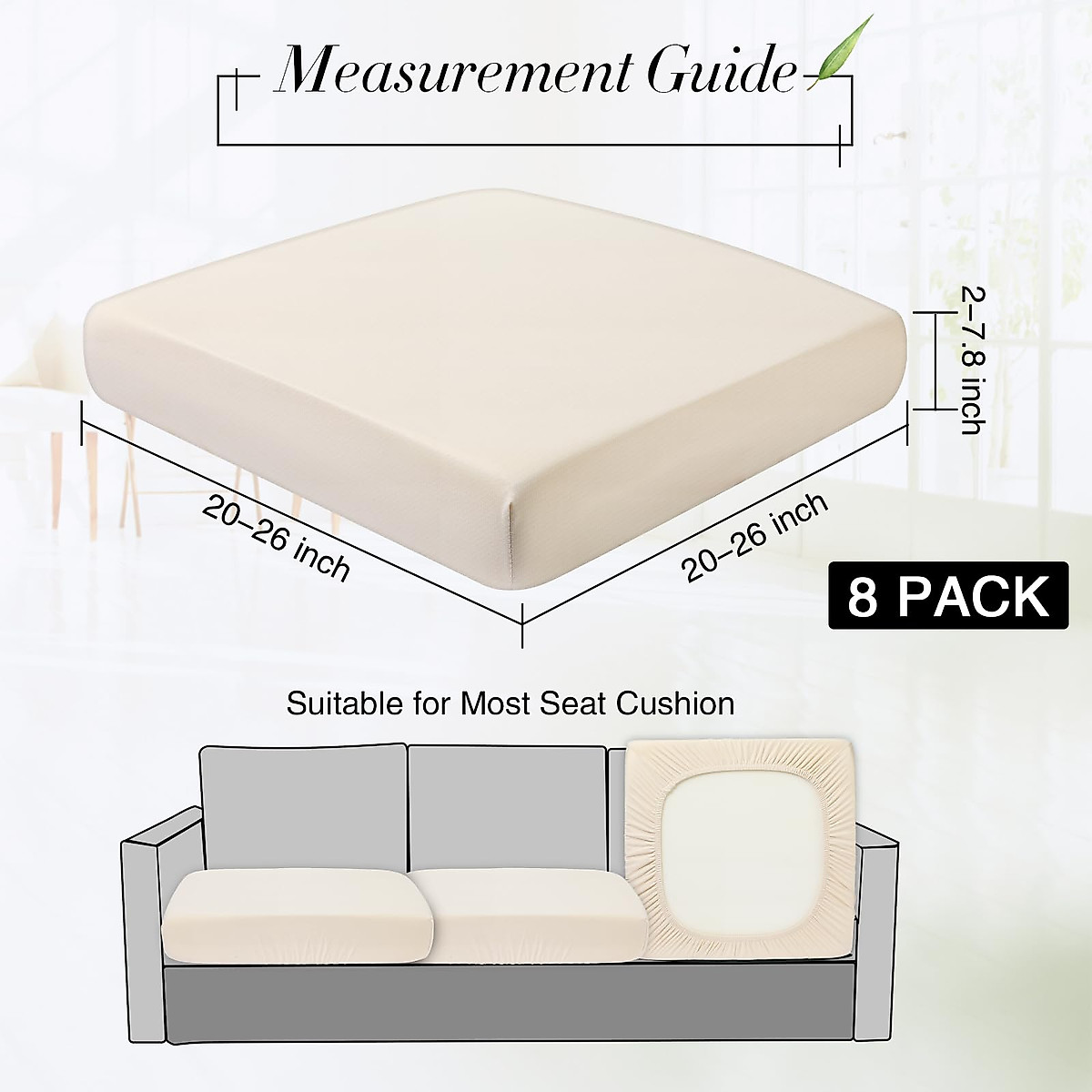 Newwiee 8Pcs Patio Stretch Sofa Cushion Cover Outdoor Cushion Cover Replacement Patio Furniture Cushions Couch Slipcovers Chair Seat Cover Soft Flexibility Protector(Beige, Waterproof Pure)