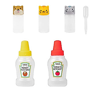 ZIIVARD 5 Pieces Mini Condiment Squeeze Bottles Plastic Ketchup Bottle Bento Box Honey Salad Container,0.84/0.1oz