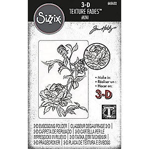 Tim Holtz Sizzix 3-D Texture Fades Mini Roses and Mini Botanical, Bundle of 2 Embossing Folders (665631 665632)