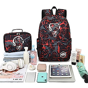 Bluboon Preschool Backpack Kids Boy Kindergarten Backpack With Lunch Box School Book Bags for Elementary Primary Schooler（Red Cool Boy