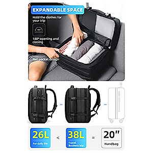 Markryden Laptop Backpack with raincover carry-on travel backpack water-proof expandable backpack with Rain Cover USB Charging Port for School Travel Work Bag Fits 17.3/15.6 Inch Laptop