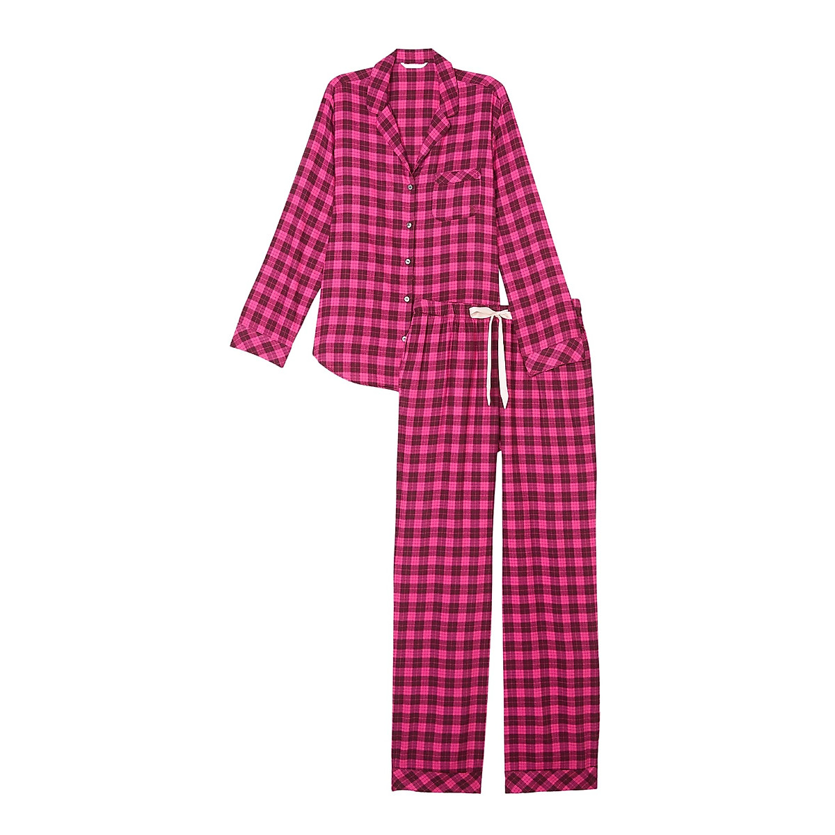 Victoria's Secret Flannel Long Pajama Set, PJ Set for Women, 2 Piece Lounge Set PJs, Flannel Pajamas, Women's Sleepwear, Pink (XL)