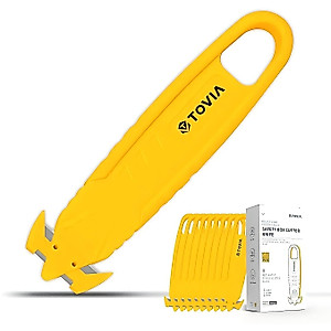 Safety Utility Cutter, T TOVIA Stainless Steel Package Opener, Two Sided Concealed Blade, Bladeless Tape Splitter, Efficient Cutting for Boxes, Wrap,Straps, Plastic Straps (10)