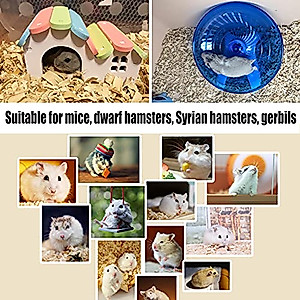 Hamiledyi Hamsters Flying Saucer Silent Running Exercise Wheels 10 Pcs Wooden Rainbow Gerbil House with Seesaw Small Animal Chew Toys for Teeth Care Molar Grass Cake Sweet Bamboo Snacks for Dwarf Mice