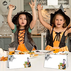 Halloween Table Place Cards, Editable Name Place Cards, 25 Pack Buffet Food Tent Labels, Double Design Name Cards, Halloween Thanksgiving Party Decorations, Easy Folding for Dinner Party - L528