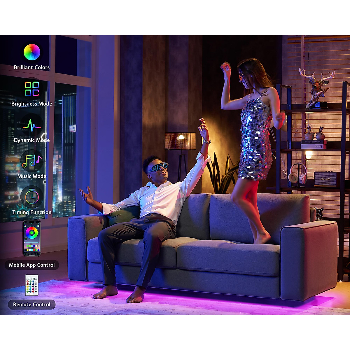 VanAcc Modern Sofa, 89 inch 3 Seater Sofa with LED Light, Floating Sofa Couch for Living Room, Linen Grey Oversized Couch