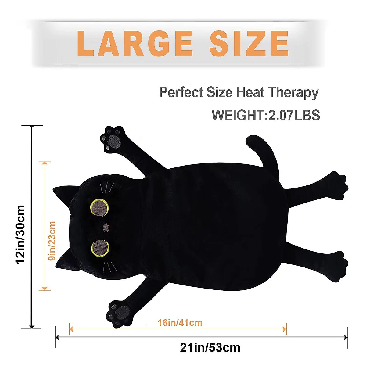 Large Microwave Heating Pad with Washable Cover 21 * 12" Microwavable Heating Pads for Cramps, Back, Neck Shoulder Pain Relief, Cordless Weighted Moist Heat Pack, Black Cat