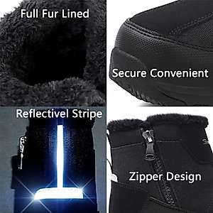 SILENTCARE Men's Warm Snow Boots, Fur Lined Waterproof Winter Shoes, Anti-Slip Lightweight Ankle Boot (11.5 M US, Black)