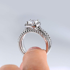 Jude Jewelers Silver Rose Gold Three-in-One Wedding Engagement Bridal Halo Ring Set (Silver, 9)