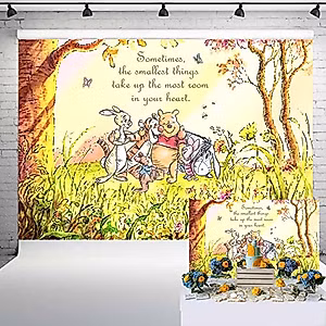 Autumn Winnie Bear Backdrop Fall Decorations for Baby Shower Birthday Party Watercolor Hundred Acre Wood Background Pooh and Friends Banner (7x5 ft) 104