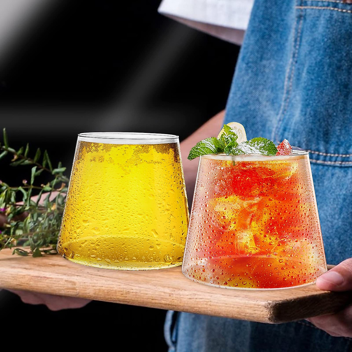 URMAGIC 2 Pcs Vintage Drinking Glasses,10 Oz Mount Fuji Beer Glasses,Mountain Shape Stemless Wine Glasses,Clear Glass Cups,Glass Dessert Cup,Creative Beer Cup for Whisky,Coffee,Cocktail,Beverage,Water