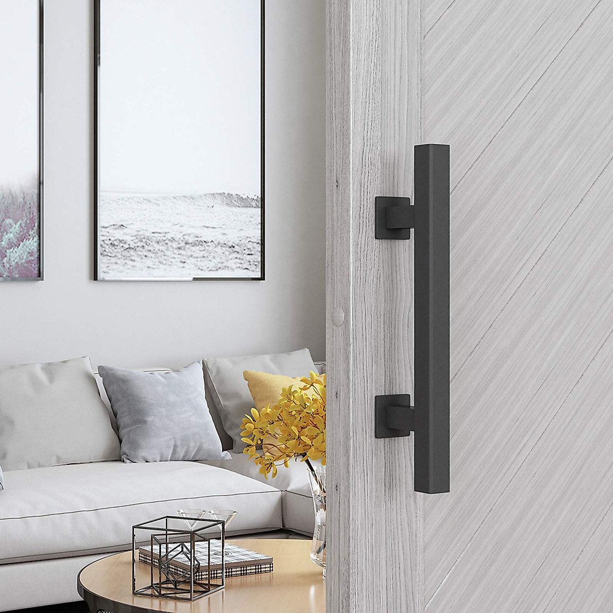 Genius Iron 12" Heavy Duty Sliding Barn Door Flush and Pull Handle, Black Rustic Design Handle for Gate, Garages