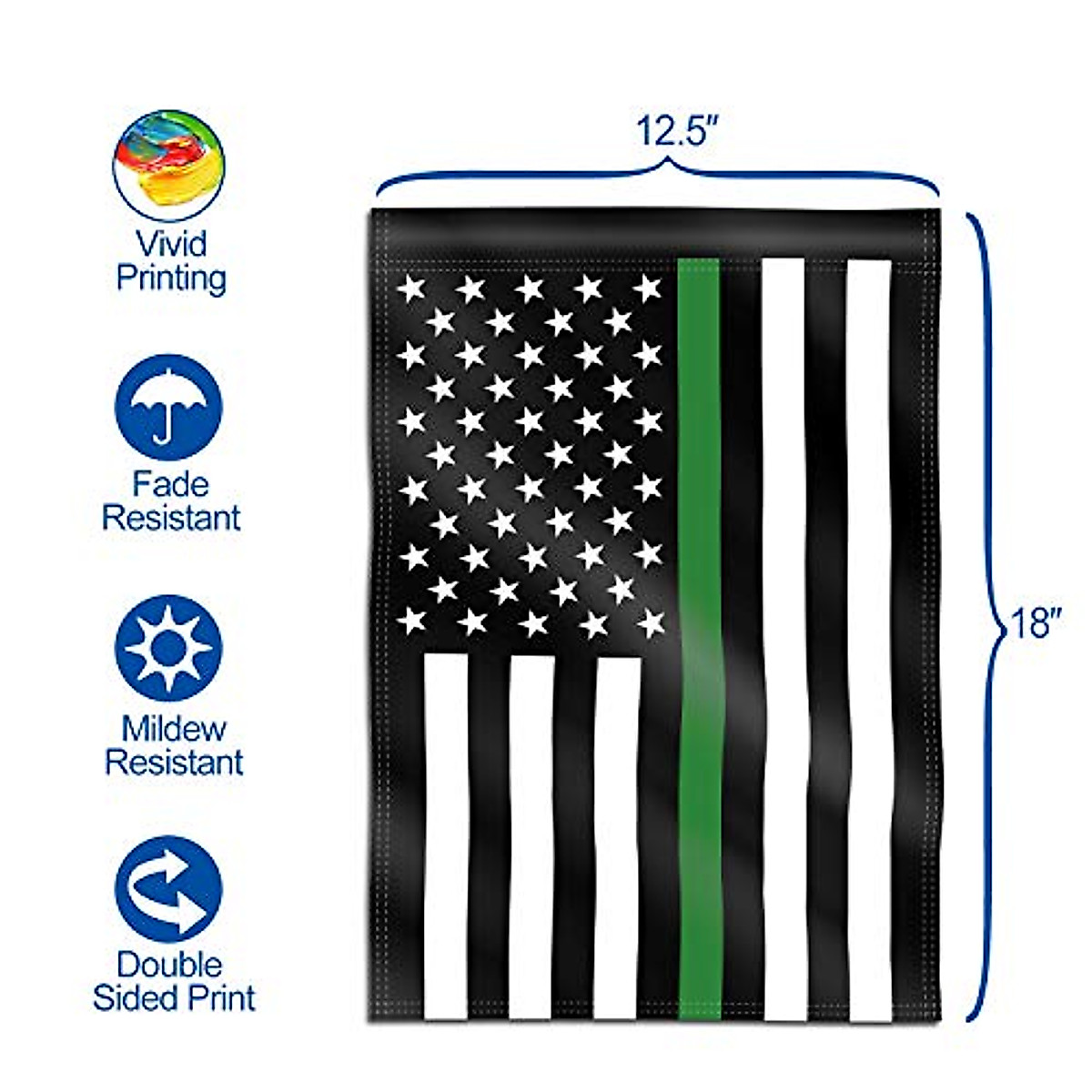 ANLEY Double Sided Premium Garden Flag, Thin Green Line USA Decorative Garden Flags - Weather Resistant & Double Stitched - 18 x 12.5 Inch
