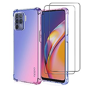 Chengmi ZMONE Phone Case for Oppo Reno 5 LiteOppo A94 4G F19 Pro Case with Screen Protector 2 Pack, Clear Gradient Soft TPU Bumper Slim AntiScratch Shockproof Protective Cover BluePink