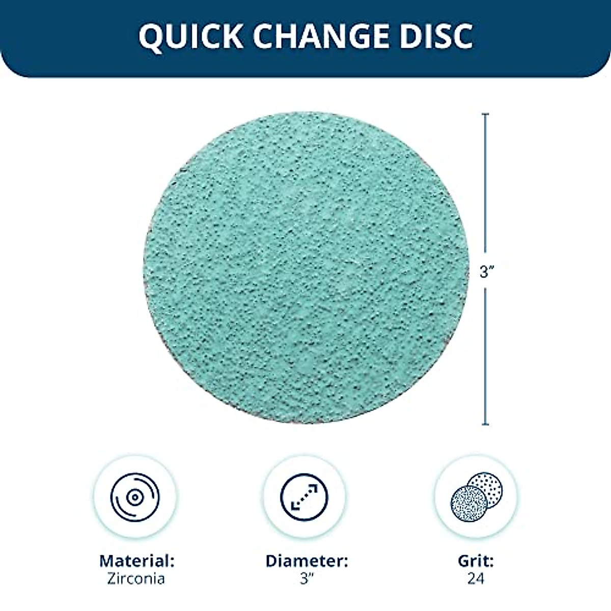 Benchmark Abrasives 3" Quick Change Green Zirconia Sanding Discs with Male R-Type Backing for Surface Finish Grind Polish Burr Rust Paint Removal Use with Die Grinder (25 Pack) - 24 Grit