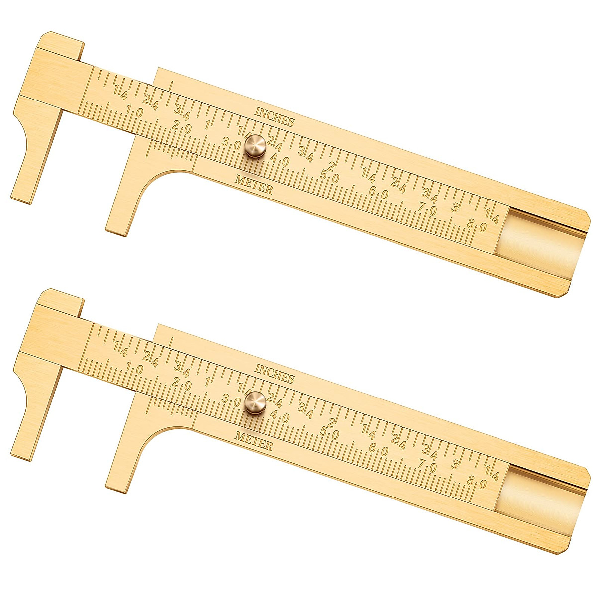 Konohan 2 Pcs Brass Vernier Caliper Pocket Caliper Handy Caliper Measuring Mini Tool Double Scale Sliding Gauge Metal Pocket Ruler for Bead Wire Jewels Rings Measurement (Stylish Style)