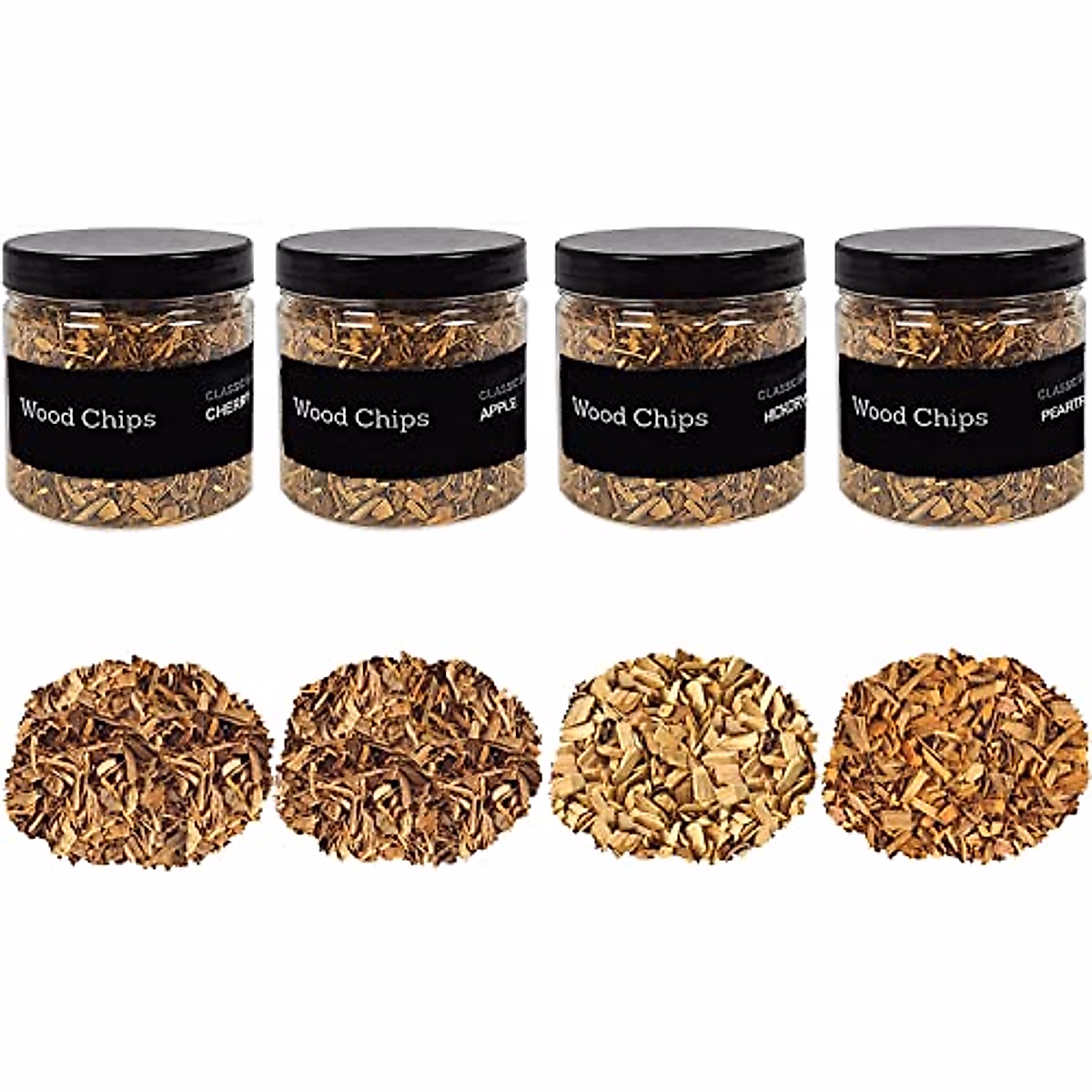 QUKLOGEN Natual Wood Chips for Smoker,Drinks,Cocktail,Whisky,Bourbon,Smoker Grill,Bar Smoke Infuser Wood Chips Set with Apple,Cherry,Hickory and Peartree 4 Different Wood Chips