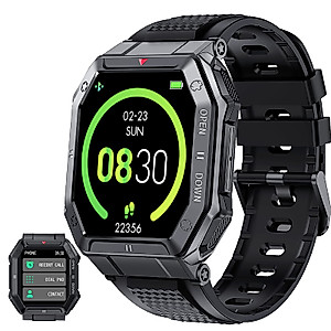 XAXRE Military Smart Watch for Men (Answer/Make Call) 1.85” Outdoor Tactical Sports Smartwatch IP67 Waterproof Rugged Fitness Tracker Heart Rate Sleep Monitor Compatible with iPhone Android