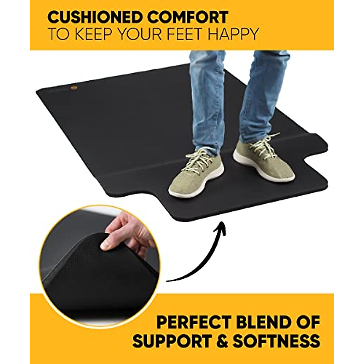 Office Chair Mat with Anti Fatigue Cushioned Foam - Chair Mat for Hardwood Floor with Foot Rest Under Desk - 2 in 1 Chairmat Standing Desk Anti-Fatigue Comfort Mat for Hard Floor - Size 54”x 36”