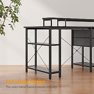 CubiCubi L Shaped Computer Desk with Monitor Stand & Shelves, 47 Inch Corner Home Office Desk Writing Table with Storage Drawer, Brown