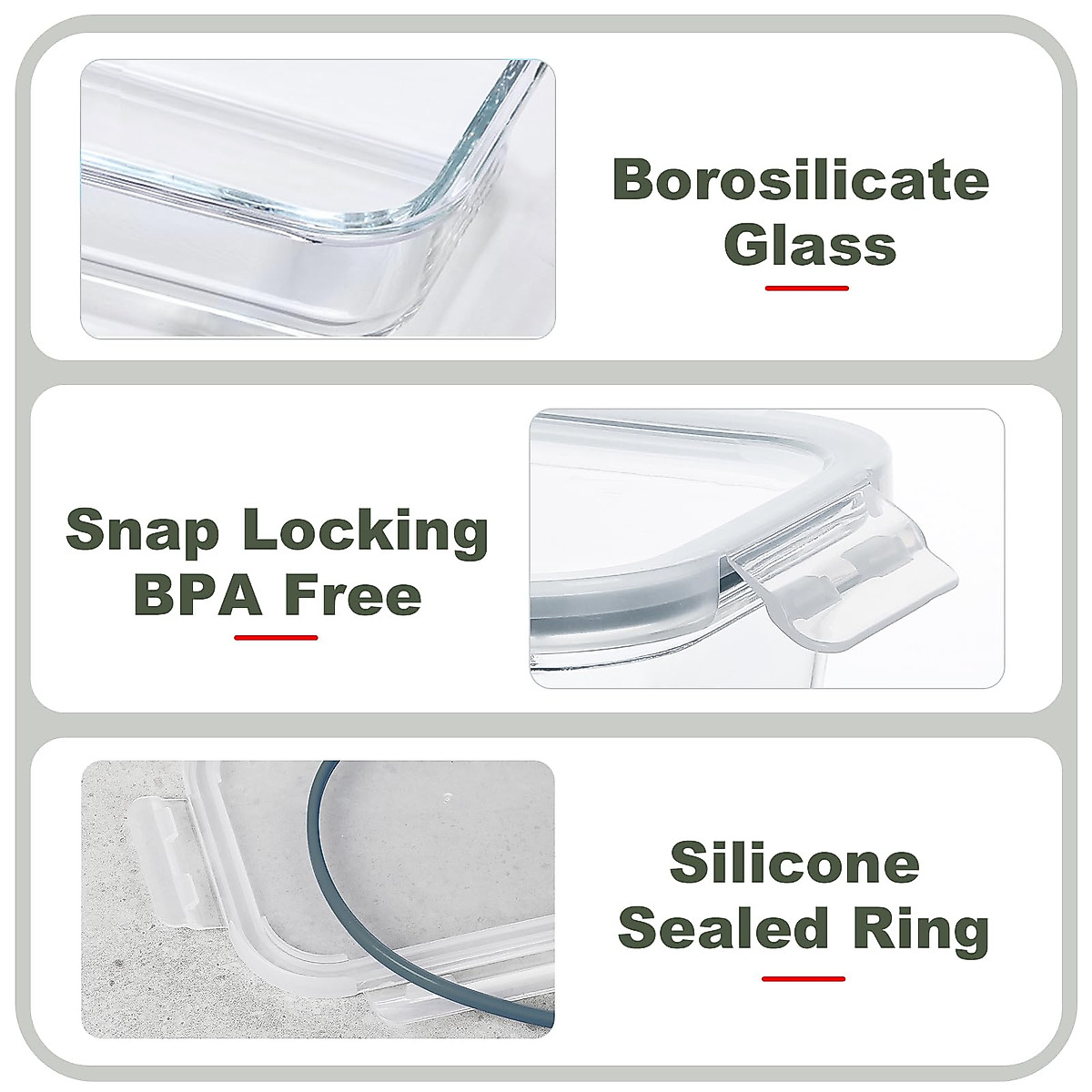 BAYZZ 35 Oz Glass Meal Prep Containers, 5 Packs Glass Food Storage Containers, Airtight Lunch Bento Boxes with Lids - Microwave, Oven, Freezer Safe