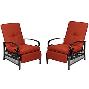 Incbruce Outdoor Lounge Chair Set of 2 Patio Furniture Adjustable Recliner with Retractable Steel Frame and Removable Thick Cushions - Red