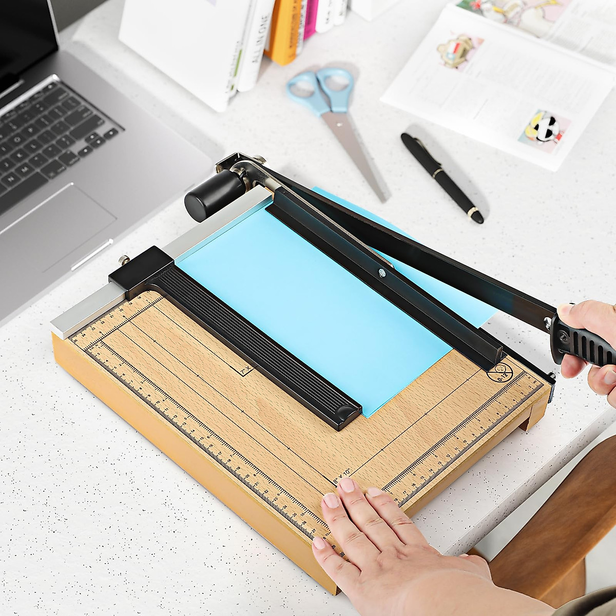 CreGear 12 Inch Guillotine Paper Cutter, Heavy Duty Wood Guillotine Paper Trimmer for Cardstock, Paper Cutters for Crafting with Adjustable Guide, Paper Cutting Board with Guard Rail & Blade Lock