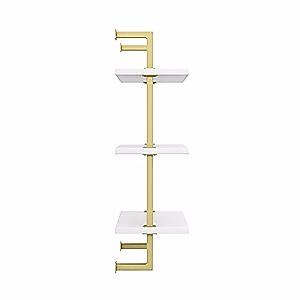 Nathan James Theo 3-Shelf Small Bookcase, Floating Wall Mount Bookshelf with Wood and Industrial Pipe/Metal Frame, White/Brass Gold