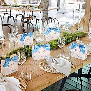 80 Pack Small Thank You Gift Bags Boxes Mini Party Favor Gift Bags with Bow Ribbon Treat Boxes Mini Paper Bags for Wedding Baby Shower Party Bridesmaid Celebration (Blue Ribbon, Stylish Style)