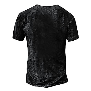 Mens Distressed Henley Shirts,Spring Summer Vintage Short Sleeve Washed T-ShirtsCasual Retro Button Up Plain Tee Shirts Premium Lightweight Tops for Men(D-Black,X-Large)
