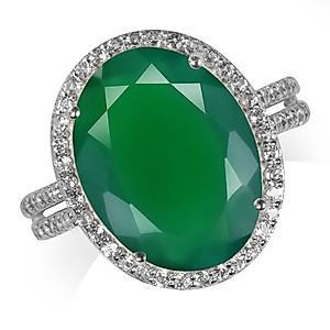 Silvershake Huge 7.78ct. Natural Emerald Green Agate and Topaz White Gold Plated 925 Sterling Silver Ring Size 9