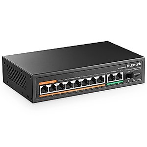 MokerLink 11 Port Gigabit PoE Switch with 8 PoE+ Port, 2 Gigabit Uplink, 1 SFP Port, 120W AI Detection, Qos, Fanless Metal Plug & Play Unmanaged Network Switch