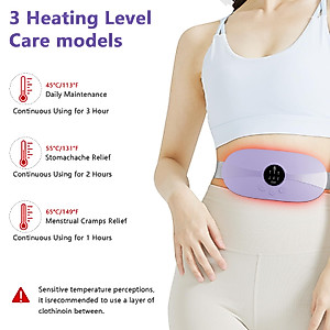 kissleaf Protable Heating Pad for Period Cramps,Cordless Menstrual Heating Pad with 3 Heat Levels and 3 Vibration Massage Modes, for Period Pain,Best Gifts for Her, Women and Girl (Purple)