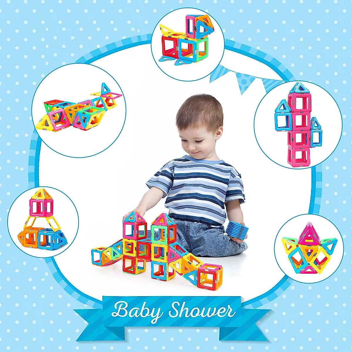 idoot Kids Magnetic Tiles for Toddlers,STEM Toys for 3-5 Year Old Boys & Girls,Magnet Blocks Kids Educational Toys Birthday Gift Starter Set with Storage Bag