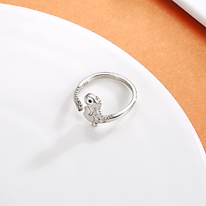 925 Sterling Silver Cow Cat Dinosaur Frog Butterfly Ring Adjustable Cute Cow Print Kitty Animal Lover Jewelry Gifts for Women Birthday (Dinosaur)