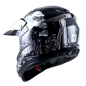 1Storm Adult Motocross Helmet Off Road MX BMX ATV Dirt Bike Mechanic + Motorcycle Bluetooth Headset: Skull Black