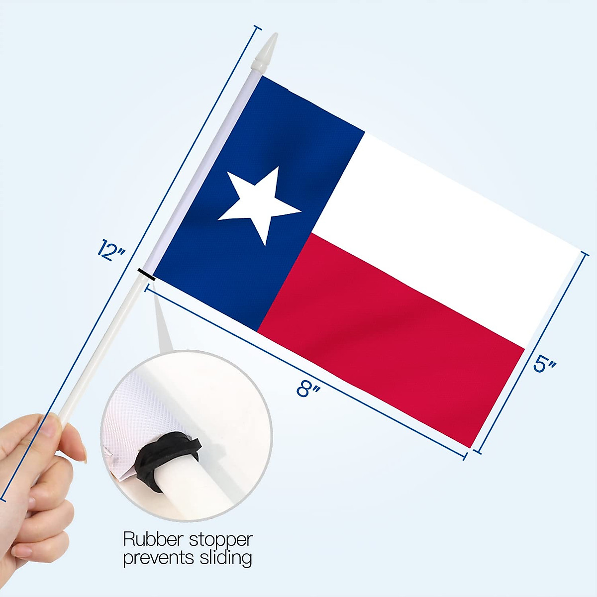 Anley Texas State Mini Flag 12 Pack - Hand Held Small Miniature TX Lone Star Flags on Stick - Fade Resistant & Vivid Colors - 5x8 Inch with Solid Pole & Spear Top