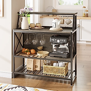 Bestier Bar Table with Storage Coffee Bar Cabinets for Liquor and Glasses, Wine Rack Freestanding Floor with Glass Holder for Home Kitchen Dining Room Basement, Gray