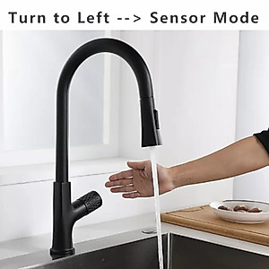 Touchless Kitchen Faucet Matte Black Intelligent Induction Kitchen Sink Faucet with Pull Down Sprayer, Brass Swivel Pull Out Kitchen Mixer Tap Single Handle 2 Spray Modes