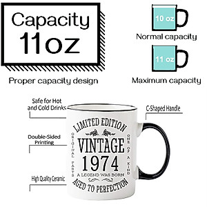 1974 50th Birthday Gifts for Women and Men Ceramic Unique Ceramic Coffee Mugs for Men and Women - Christmas Gifts for Him, Her, Husband, Wife, Mom, Dad, Family Friends, Coworker - White 11 Oz Tea Cups