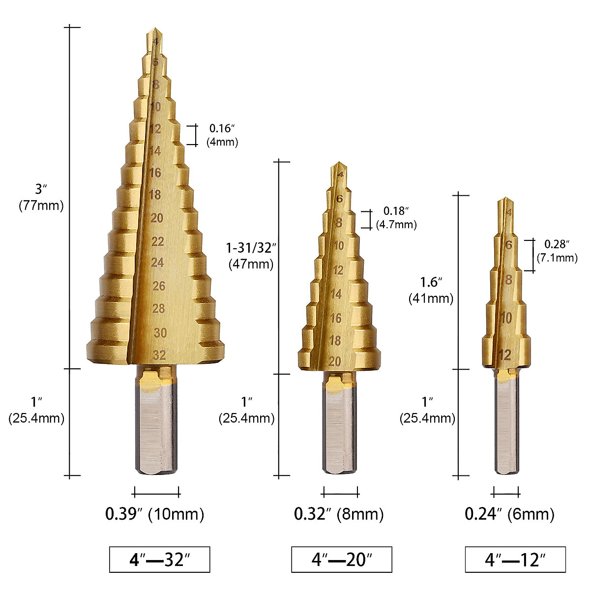 WEAVERBIRD Drill Bit Set - Step Drill Bit Set (3Pcs) and Serrated Drill Bit Set (3Pcs), Titanium Coated HSS Multifunctional Drill Set, 3-8mm Serrated Saw Drill Bit for Wood Metal Plastic