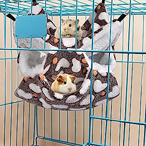 Petmolico 3 Pieces Ferret Cage Hammock Set - Triple Layer Plush Rat Hammock and Hanging Tent Bed and Warm Bed Mat for Sugar Glider, Rat, Ferret, Chincilla, Hamster, Guinea Pig, Coffee Hearts
