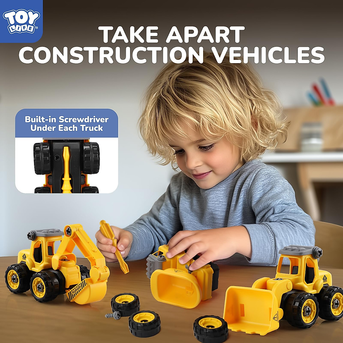 TOY Life Constructions Toys Vehicles Trucks Take Apart Toys Sandbox Toys Trucks Set Excavators Building Car Toys with Drills - Best Gifts Truck Toys for Boys Kids Toddlers 3 4 5 6 7 8 Years Old