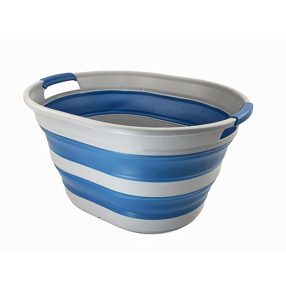 SAMMART 23L (6 Gallons) Collapsible Plastic Laundry Basket - Oval Tub - Foldable Storage Container/Organizer -Portable Washing Tub -Space Saving Laundry Hamper (Grey/Mist Blue)